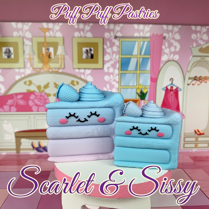 3D Printable Kawaii Triangle cake Scarlett and Sissy by Puff Puff Pastries